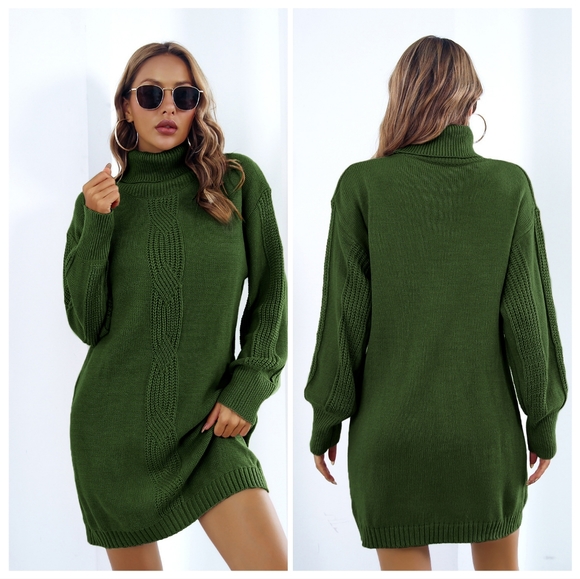 Lovely Rosetta | Dresses | Green Turtleneck Sweater Dress | Poshmark
